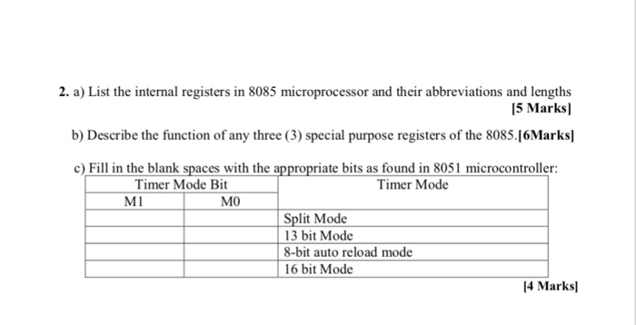 Solved 2. a) List the internal registers in 8085 | Chegg.com