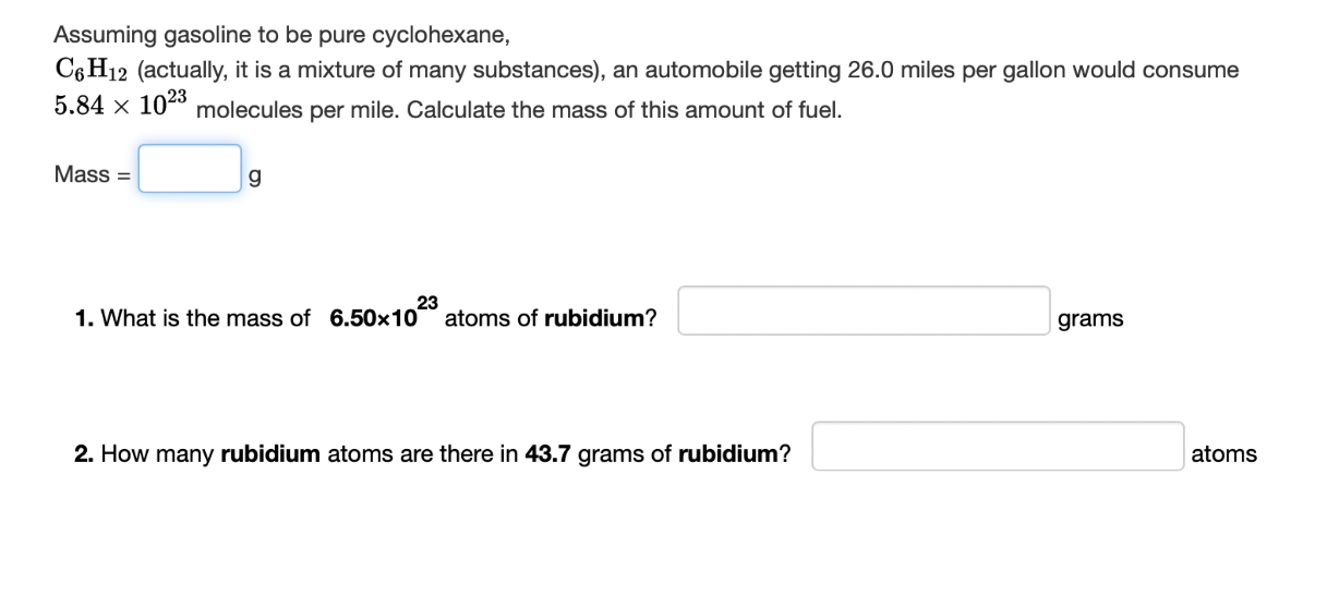 Solved Assuming gasoline to be pure cyclohexane, C6H12 | Chegg.com
