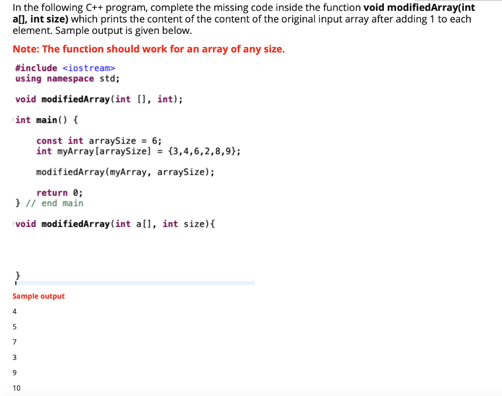 Solved In the following C++ program, complete the missing | Chegg.com