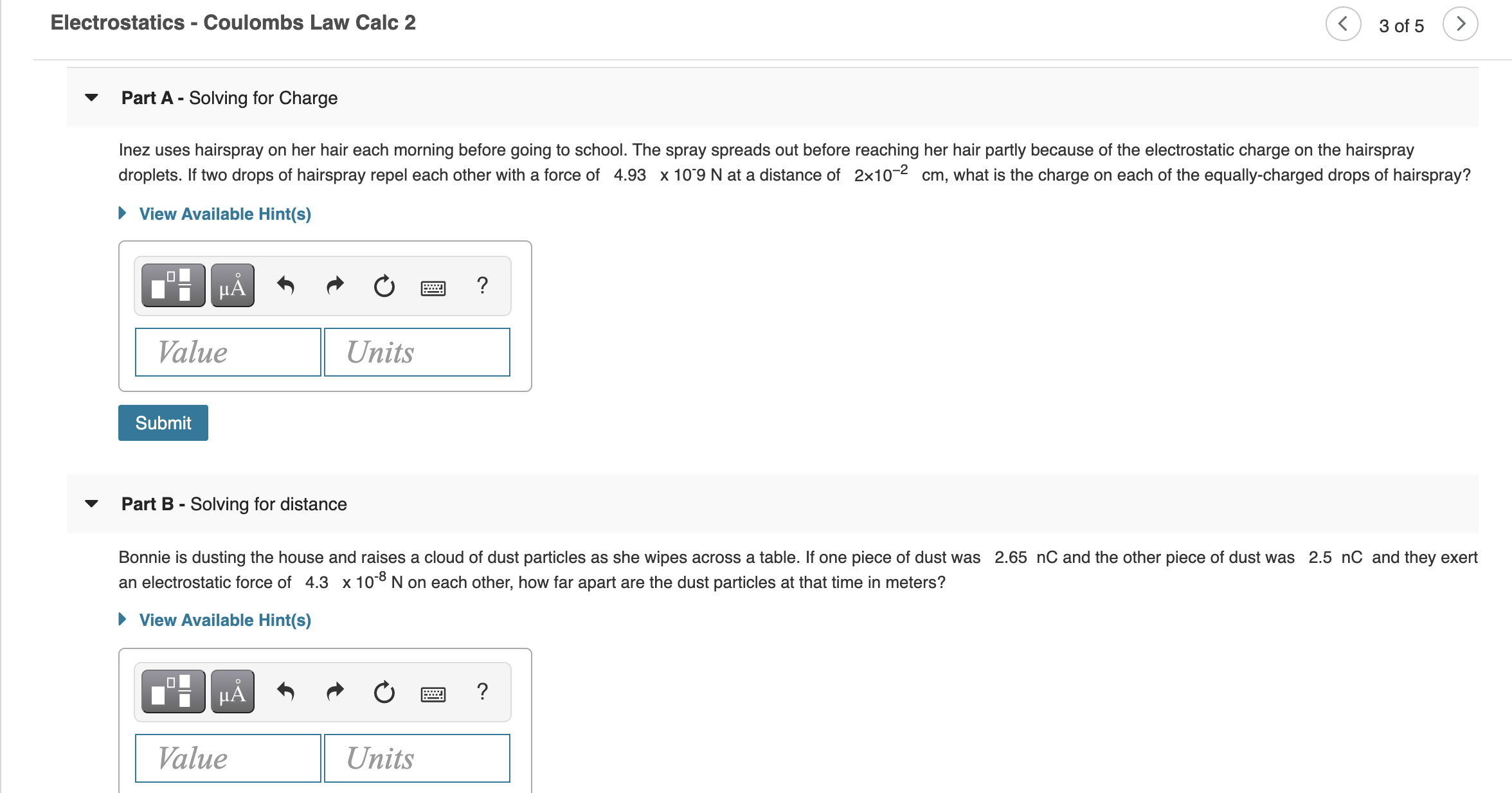 Solved Electrostatics - Coulombs Law Calc 2