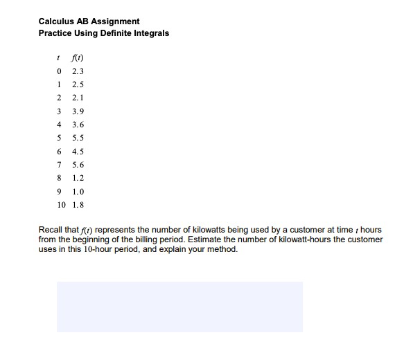 Solved Calculus AB Assignment Practice Using Definite | Chegg.com