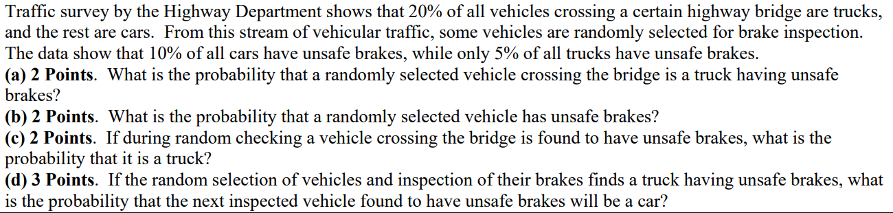 Solved Traffic survey by the Highway Department shows that | Chegg.com