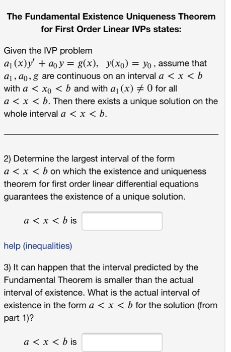 Solved The Fundamental Existence Uniqueness Theorem for | Chegg.com Solved The Fundamental Existence Uniqueness Theorem for | Chegg.com