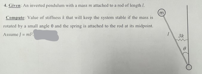 Solved Given: An inverted pendulum with a mass m ﻿attached | Chegg.com