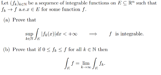 Solved Let (fk)k∈N be a sequence of integrable functions on | Chegg.com