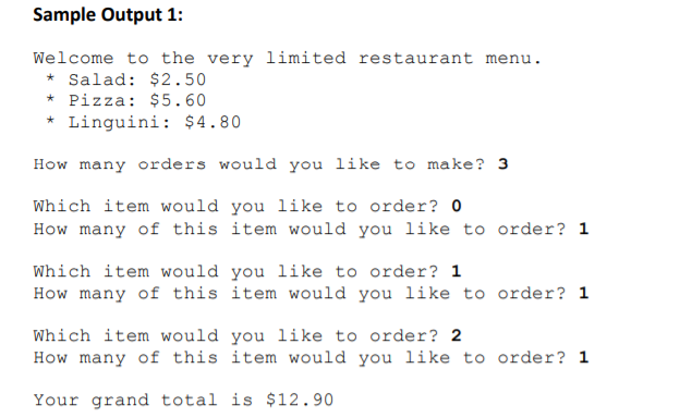 Solved Write a C program that implements a menu ordering | Chegg.com