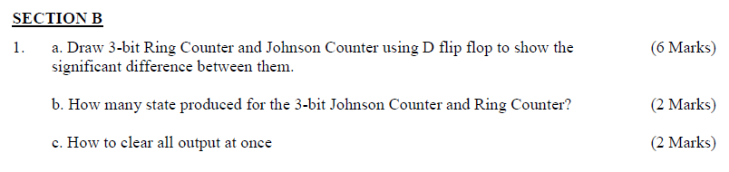 Solved SECTION B 1. a. Draw 3-bit Ring Counter and Johnson | Chegg.com