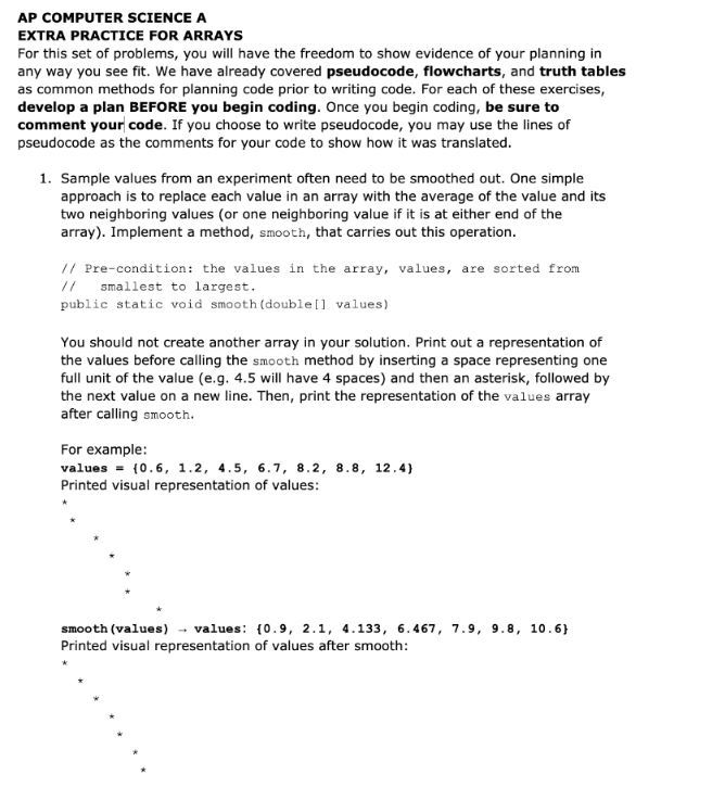 Solved AP COMPUTER SCIENCE A EXTRA PRACTICE FOR ARRAYS For | Chegg.com