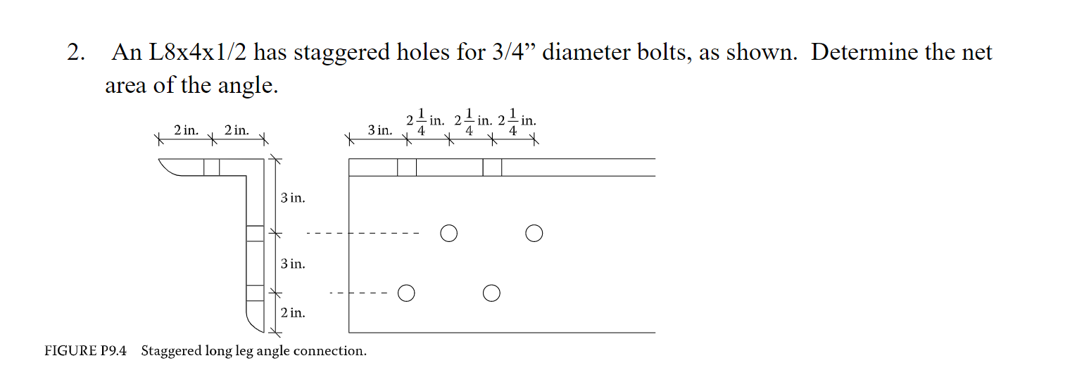 Solved 2. An L 8×4×1/2 has staggered holes for 3/4 " | Chegg.com