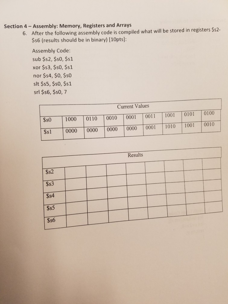 Solved Section 4 -Assembly: Memory, Registers and Arrays 6. | Chegg.com