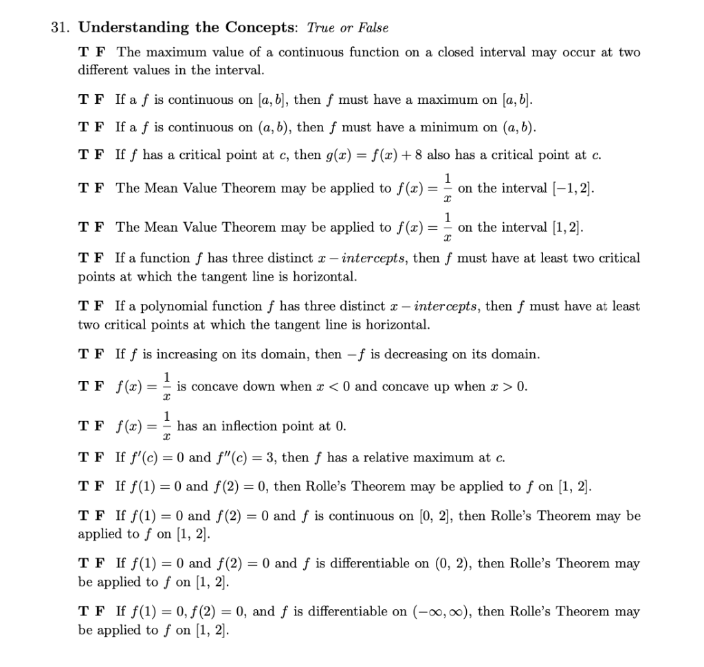 Solved 31. Understanding the Concepts: True or False TF The | Chegg.com