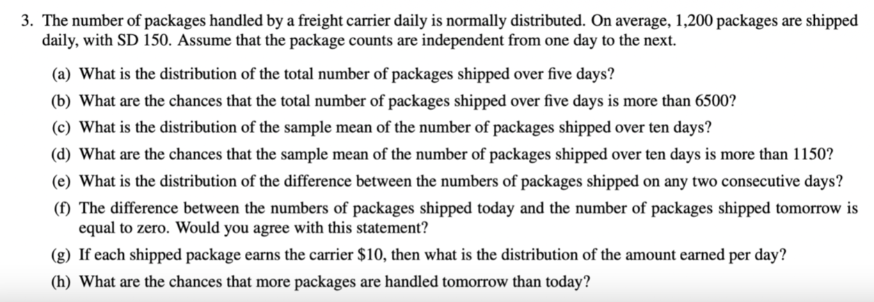 Solved 3. The number of packages handled by a freight | Chegg.com