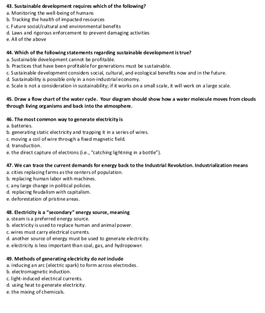 Solved 43. Sustainable development requires which of the | Chegg.com