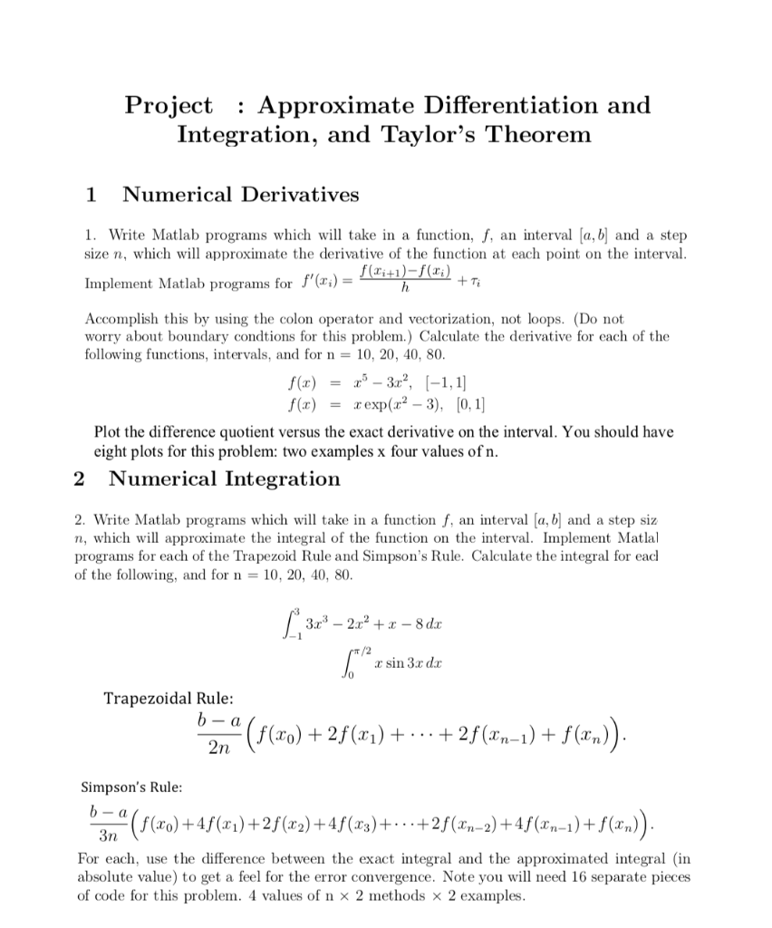 Project : Approximate Differentiation and | Chegg.com