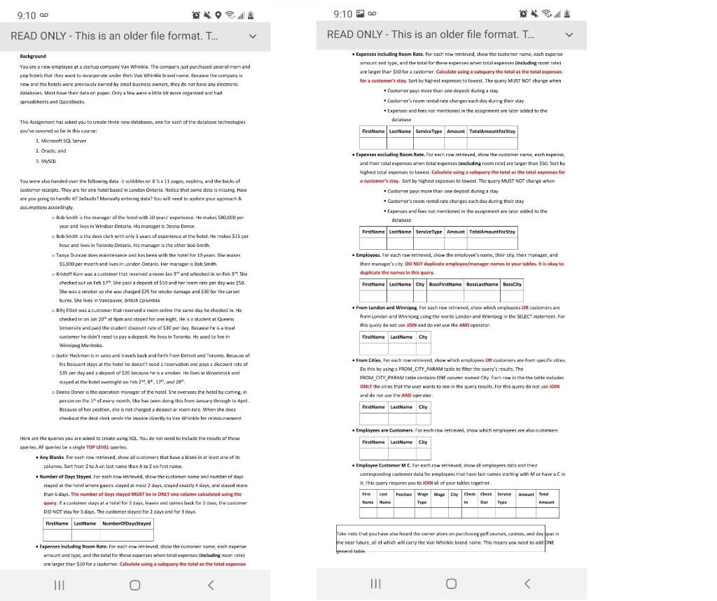 9:10 00 Oll READ ONLY - This is an older file format. | Chegg.com