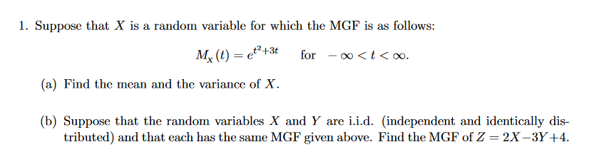 Solved 1. Suppose that X is a random variable for which the | Chegg.com