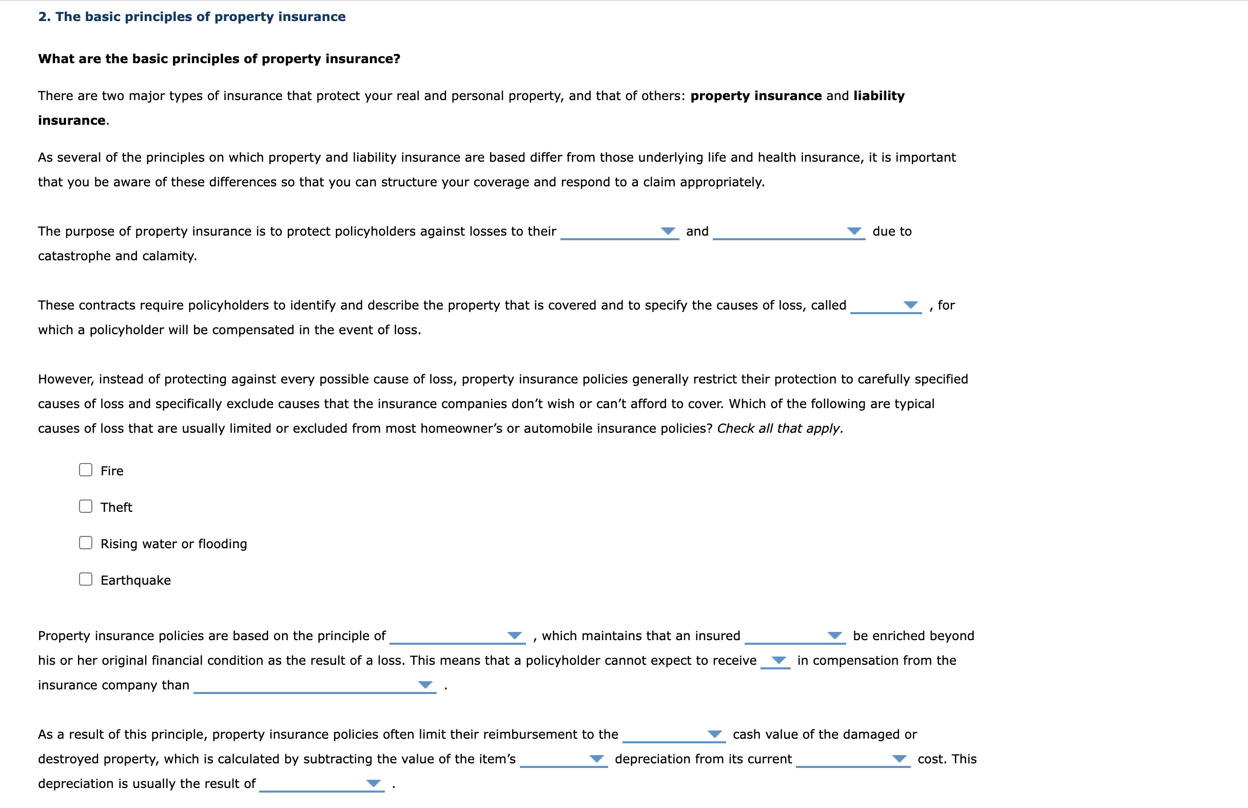 Solved 2. The basic principles of property insurance What | Chegg.com