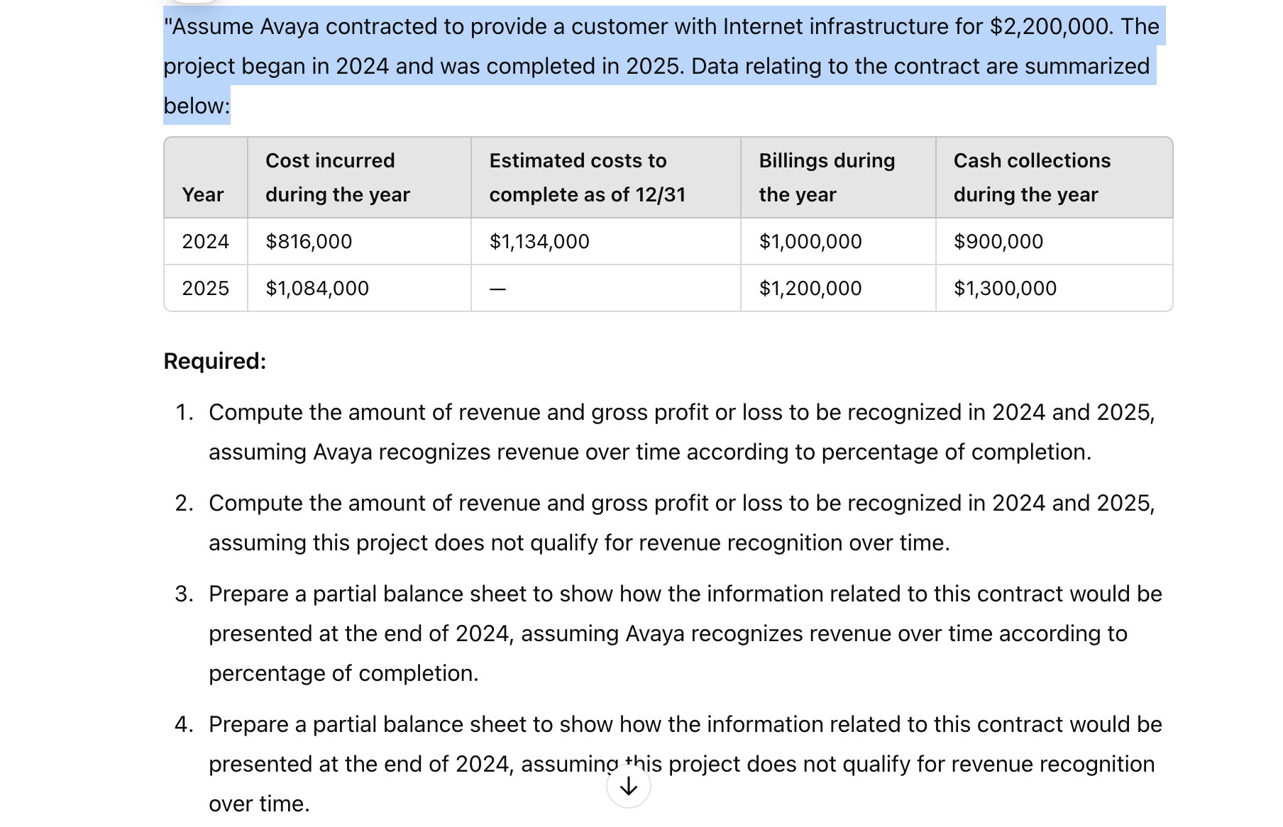 Solved "Assume Avaya contracted to provide a customer with | Chegg.com