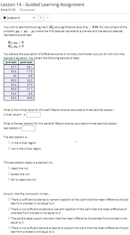 Solved Lesson 14 - Guided Learning Assignment Score: 6/100 | Chegg.com