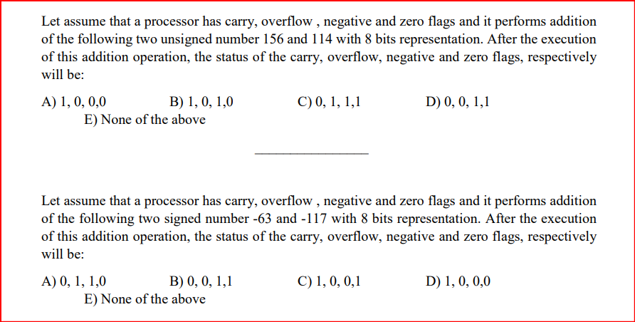 Solved Let assume that a processor has carry, overflow, | Chegg.com