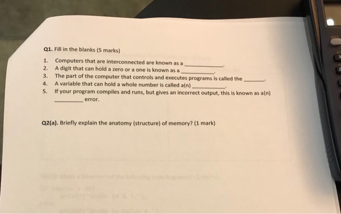 Solved Q1. Fill in the blanks (5 marks) 1. 2. 3. 4. 5. | Chegg.com Solved Q1. Fill in the blanks (5 marks) 1. 2. 3. 4. 5. | Chegg.com