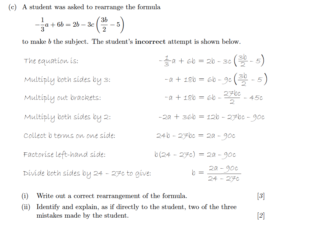 Solved (c) A student was asked to rearrange the formula to | Chegg.com
