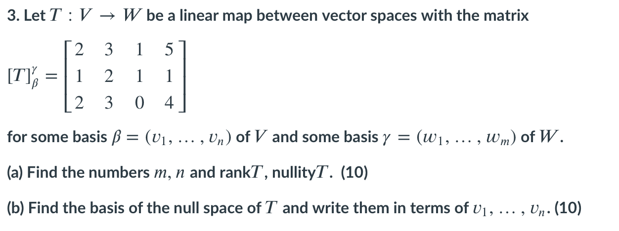Solved 3. Let T :V → W be a linear map between vector spaces | Chegg.com