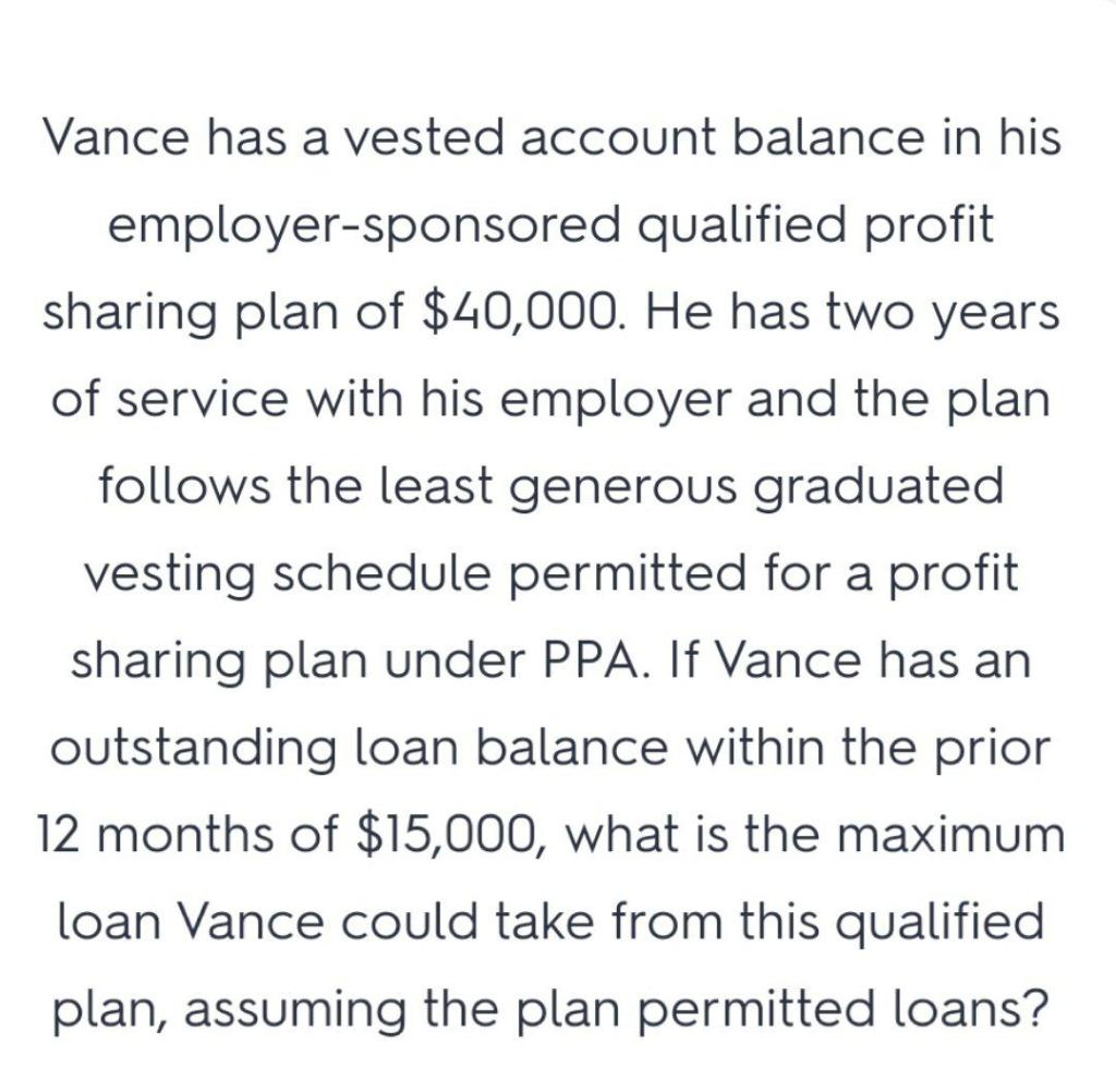 Solved Vance has a vested account balance in his | Chegg.com