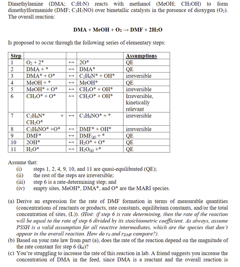 Solved Dimethylamine (DMA; C2H7 N) reacts with methanol | Chegg.com