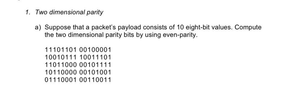 Solved 1 Two Dimensional Parity A Suppose That A Packets