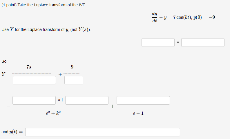 (1 point) Take the Laplace transform of the IVP | Chegg.com