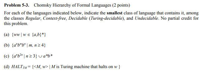 Solved Problem 5-3. Chomsky Hierarchy of Formal Languages (2 | Chegg.com