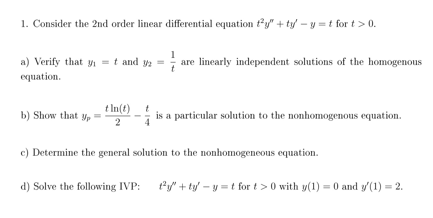 Solved 1. Consider the 2nd order linear differential | Chegg.com