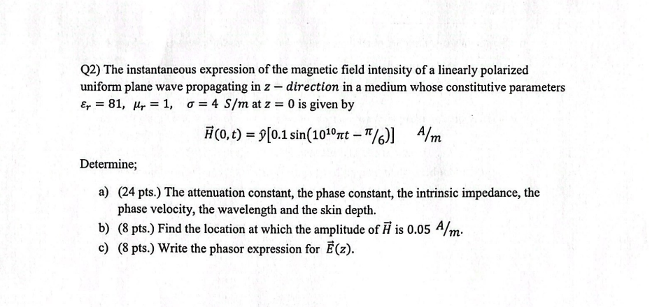 Solved Q2) The instantaneous expression of the magnetic | Chegg.com
