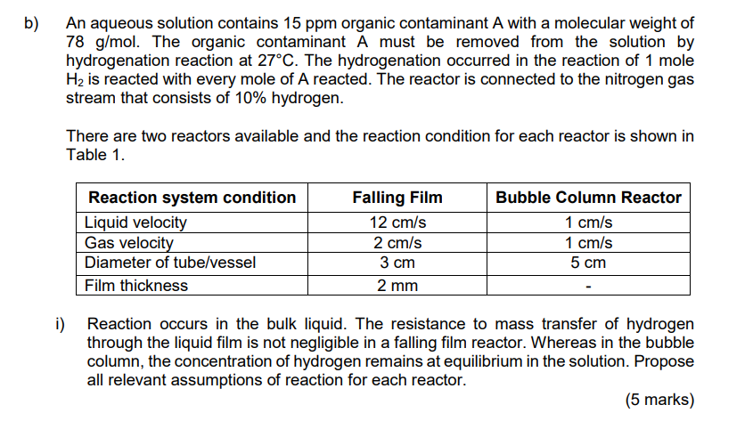 Solved b) An aqueous solution contains 15 ppm organic | Chegg.com