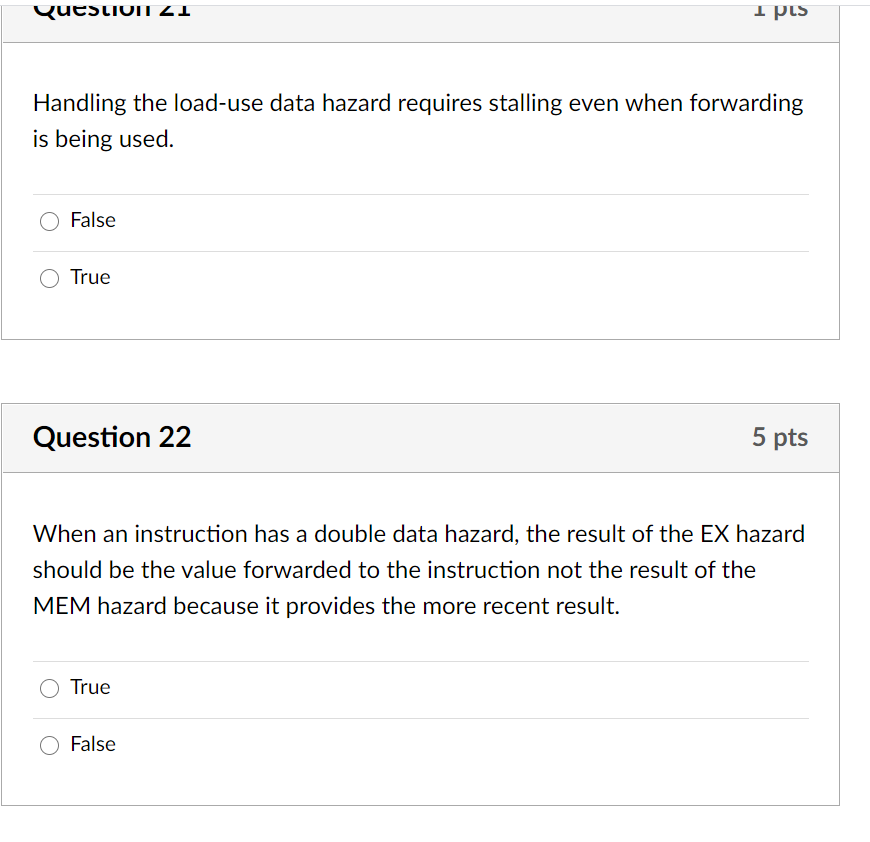 Solved Question 21 1 pcs Handling the load-use data hazard | Chegg.com