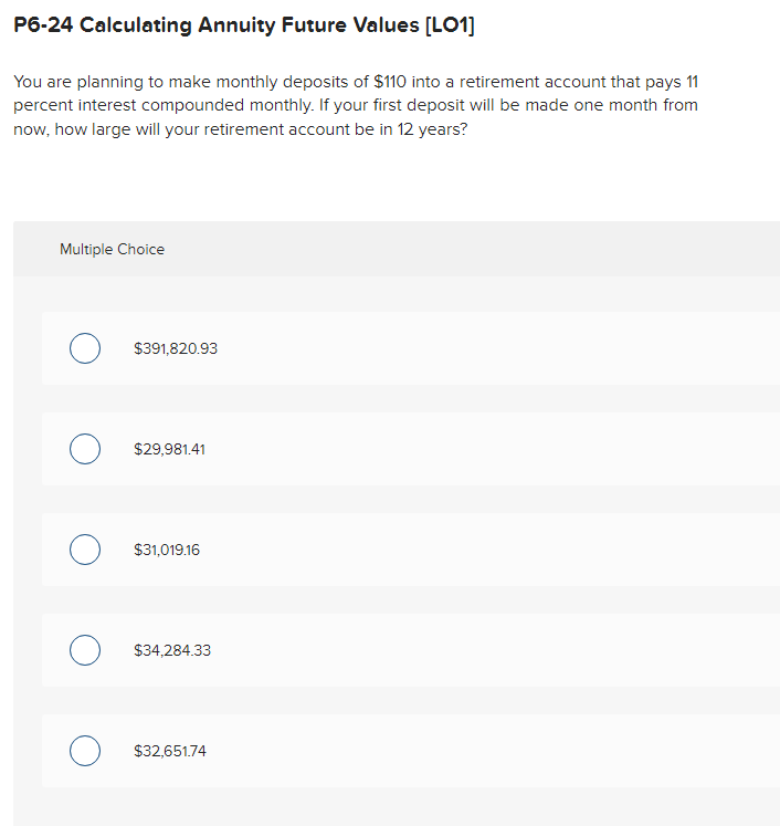Solved P6-24 Calculating Annuity Future Values [LO1] You are | Chegg.com