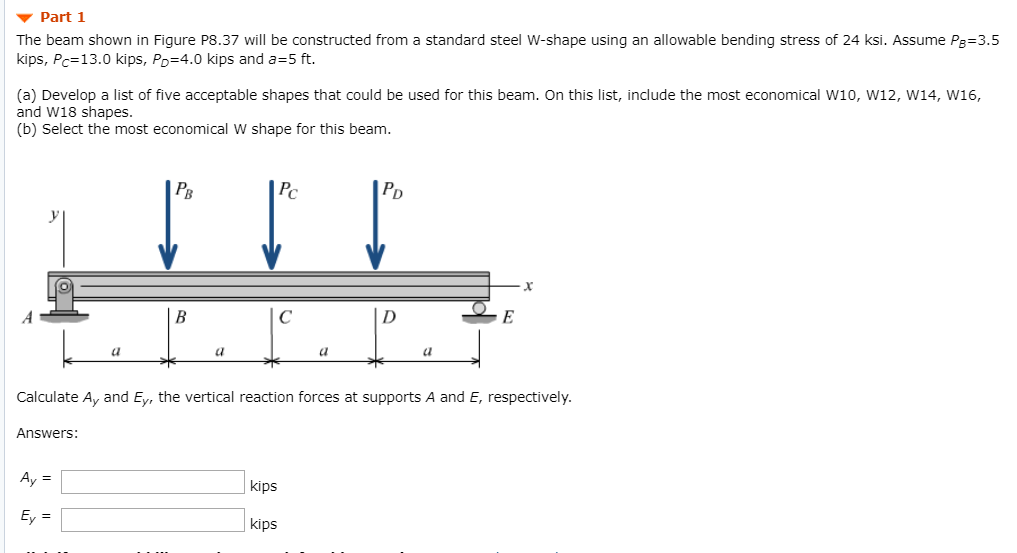 Solved Part 1 The beam shown in Figure P8.37 will be | Chegg.com