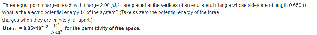 Solved Three equal point charges, each with charge 2.00 uC, | Chegg.com