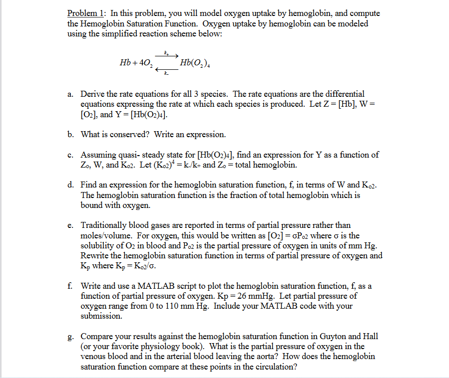 Solved In this problem, you will model oxygen uptake by | Chegg.com