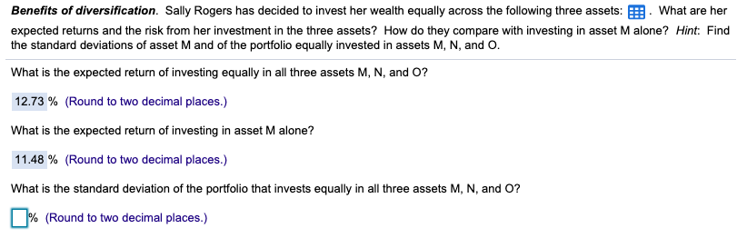 Solved Benefits of diversification Sally Rogers has decided | Chegg.com