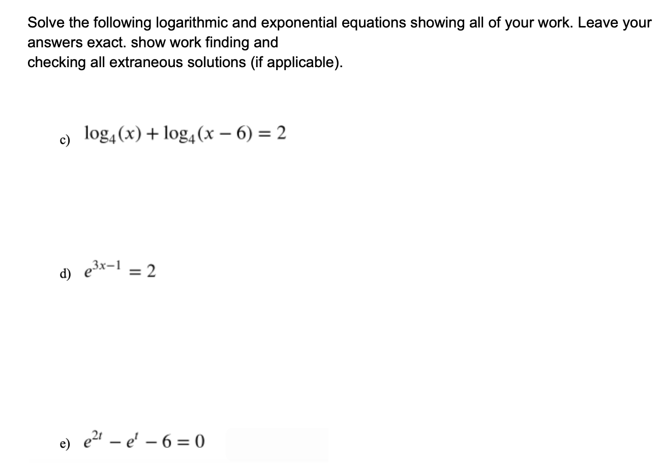 Solve the following logarithmic and exponential | Chegg.com