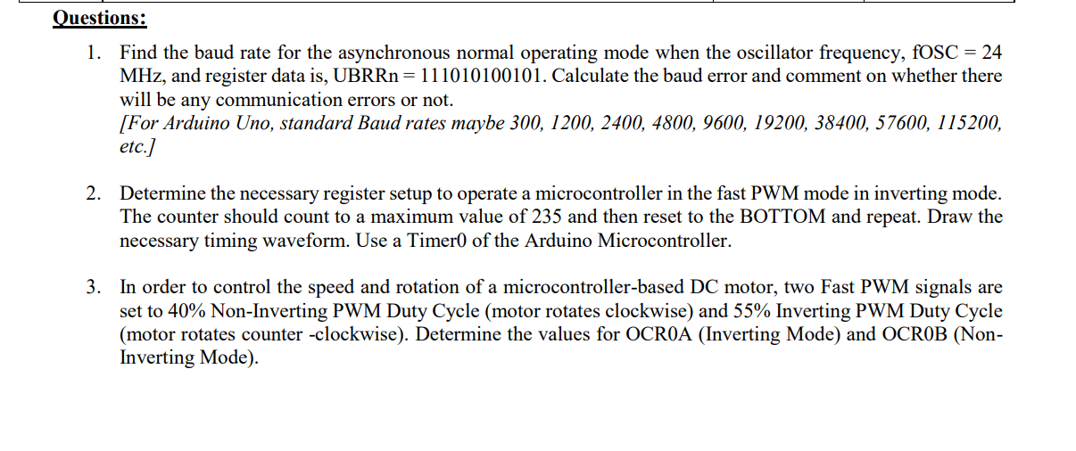 1. Find the baud rate for the asynchronous normal | Chegg.com