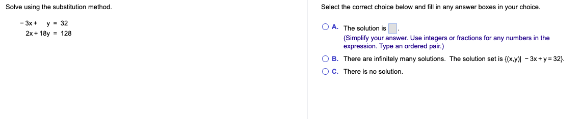 Solved Solve using the substitution method. Select the | Chegg.com