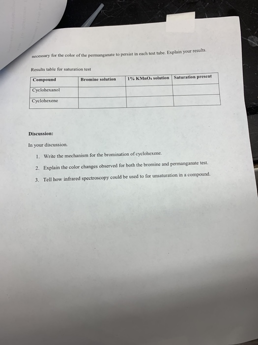 Solved Experiment: Tests for Unsaturation: Aim: To determine | Chegg.com