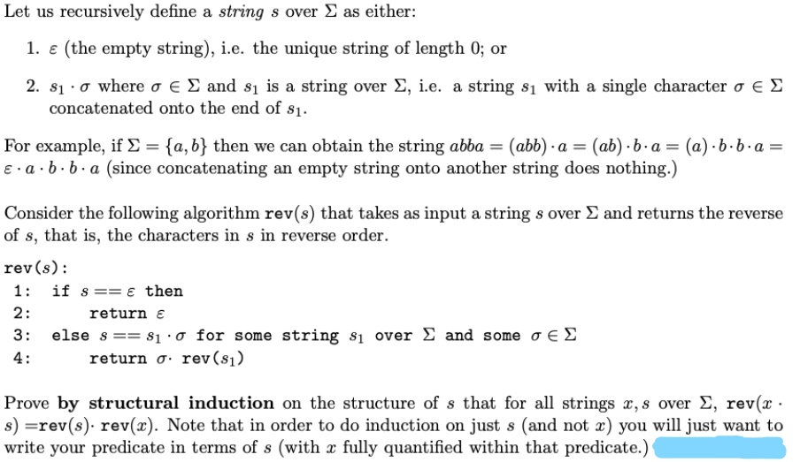 Solved Let us recursively define a string s over Σ as | Chegg.com