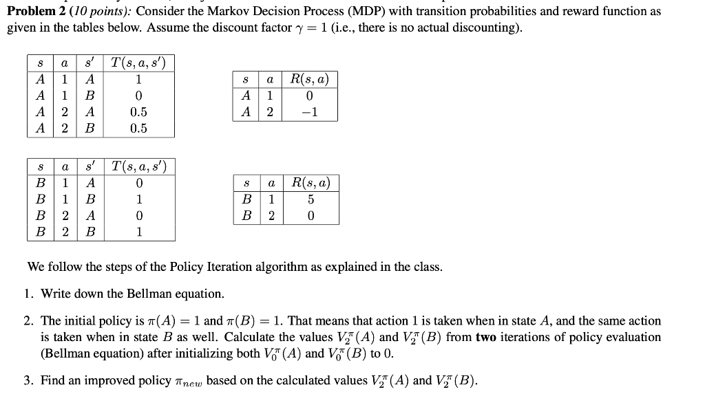 Problem 2 (10 points): Consider the Markov Decision | Chegg.com