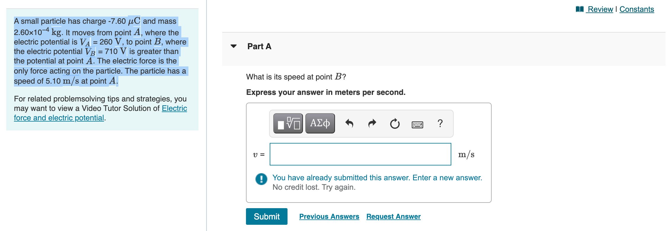 Solved Review | Constants Part A A small particle has charge | Chegg.com