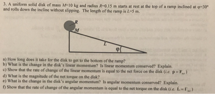 Solved 3. A uniform solid disk of mass M-10 kg and radius | Chegg.com