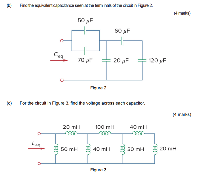 Solved (b) Find the equivalent capacitance seen at the term | Chegg.com